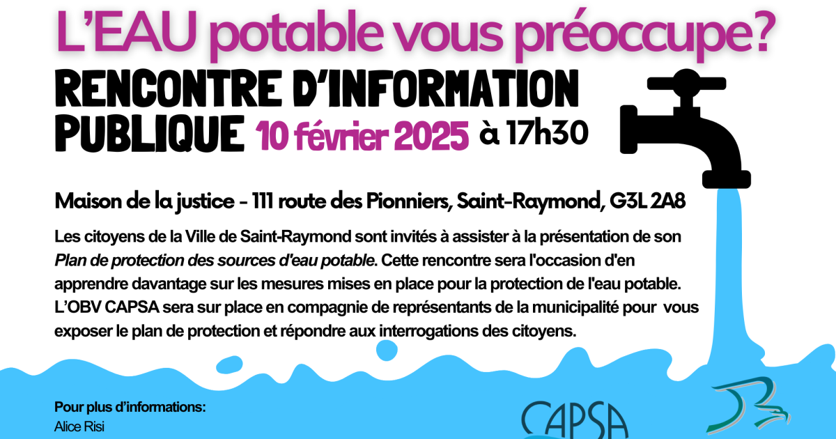 Rencontre d’information publique – Plan de protection des sources d’eau ...